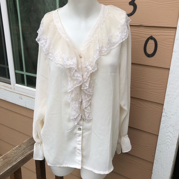 Vintage | Tops | Gorgeous Vintage Cream Colored Blouse With Lace | Poshmark